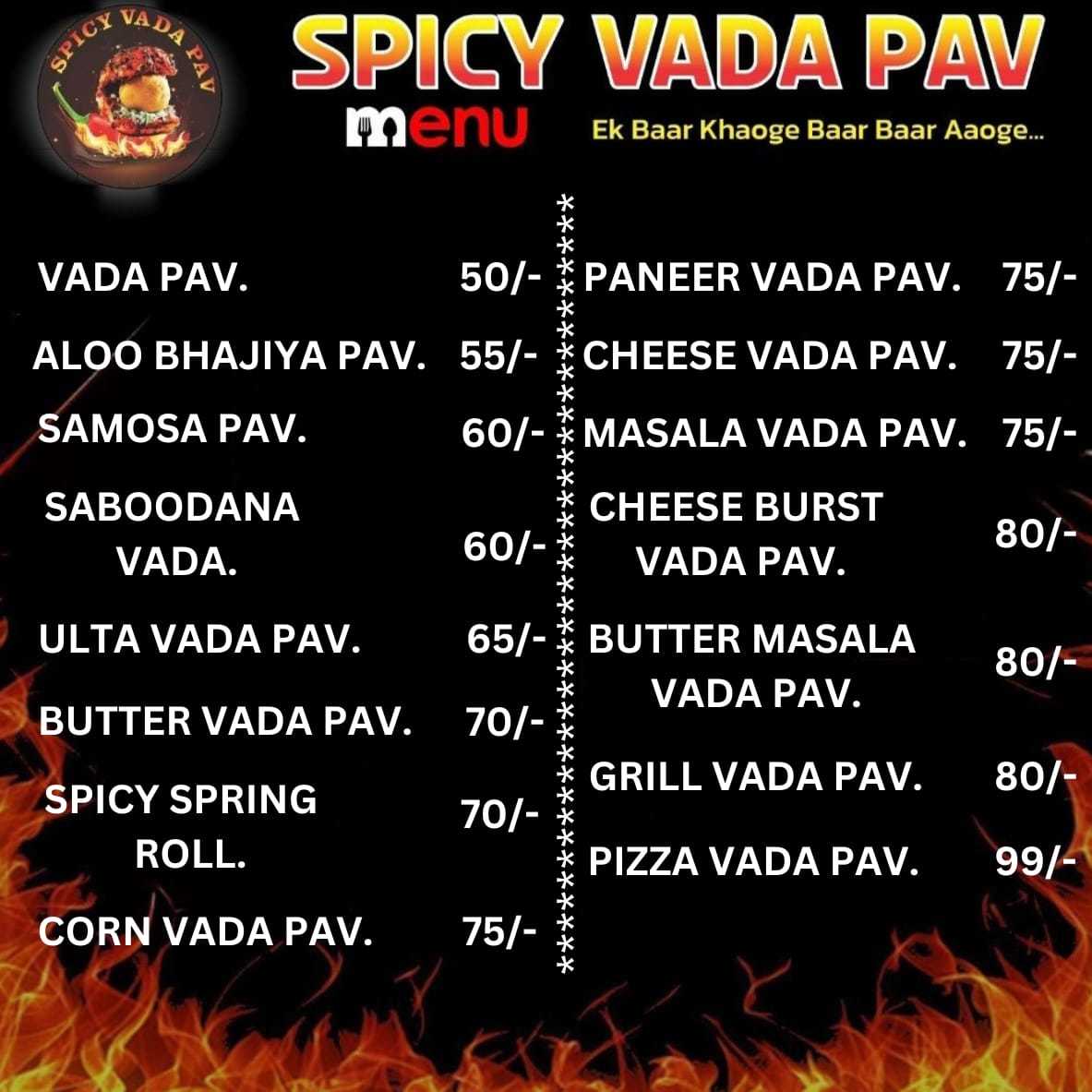 Menu of Spicy Vada Pav, S P Road, Secunderabad