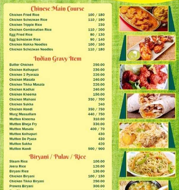 Menu of Bismillah Zaika Dhaba, Lonavala, Pune