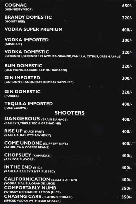 Menu at Fariyas Hotel Mumbai, Mumbai