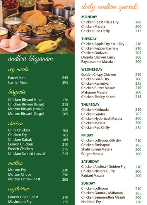 Menu at Swathi Restaurant, Bengaluru, Ground Floor