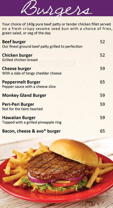 Speisekarte von Jabbers On Burton restaurant, Kapstadt