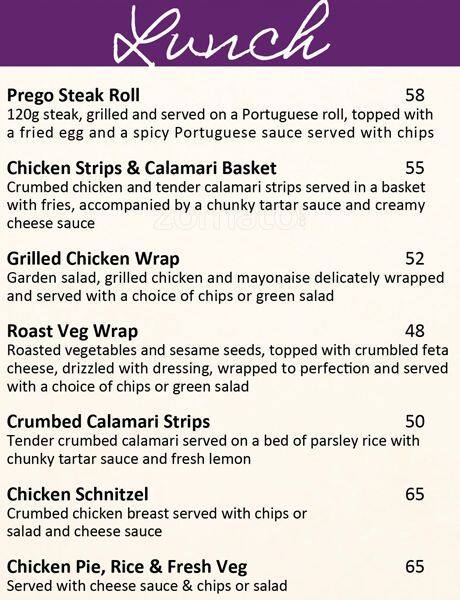 Speisekarte von Jabbers On Burton restaurant, Kapstadt