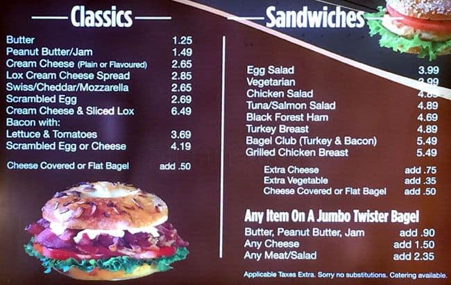 Menu at The Bagel Stop cafe, Toronto, 686 Bay Street Unit 2