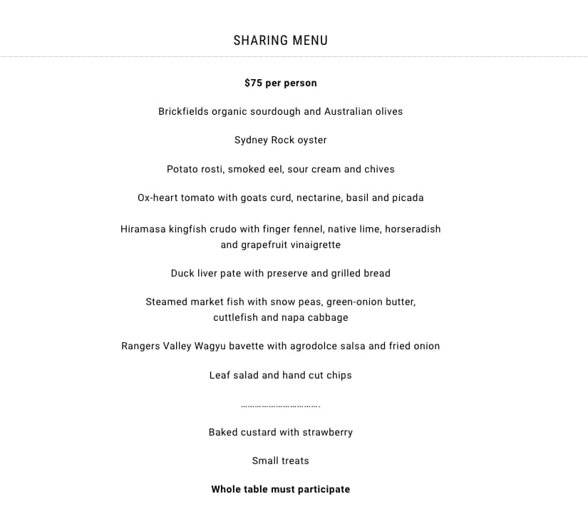 Menu at Glebe Point Diner restaurant, Glebe