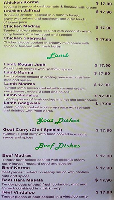 Menu at Paramparaa Indian Restaurant, Healesville