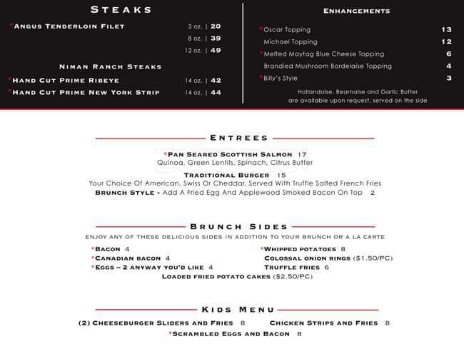 Menu at Place at Perry's steakhouse, Dallas