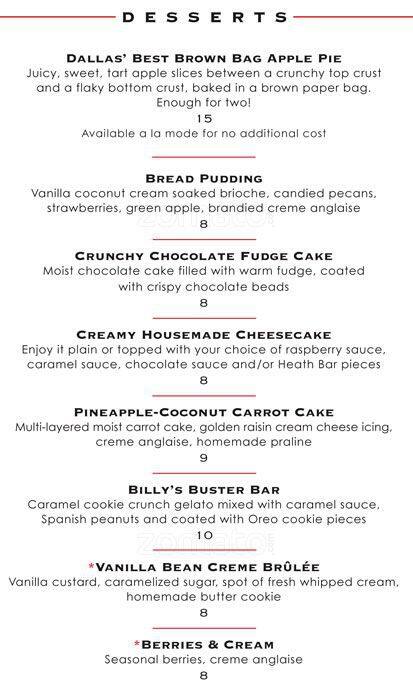 Menu at Place at Perry's steakhouse, Dallas
