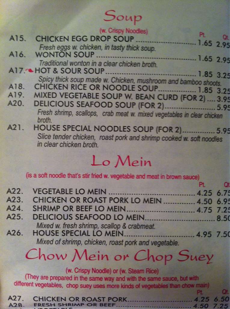 Menu at Wing Hing restaurant, Troy, E Long Lake Rd