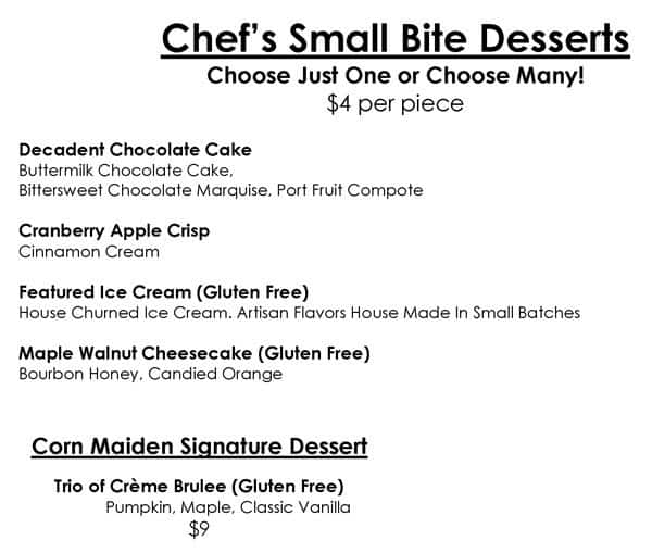 Menu at Corn Maiden steakhouse, Bernalillo, Tuyuna Trail