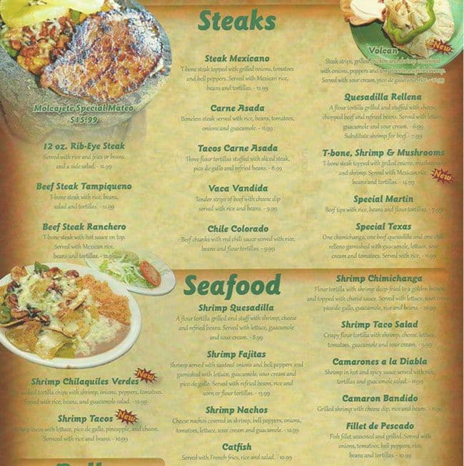 Menu at Fiesta Mexico restaurant, Nicholasville