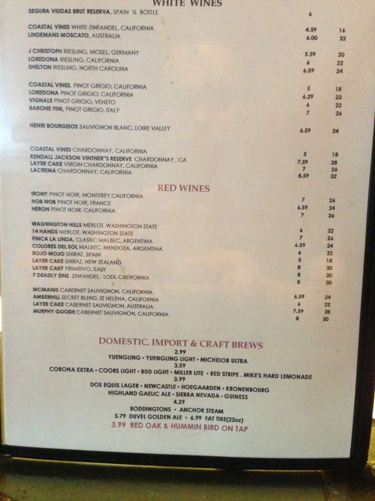 Menu at Bistro 150 restaurant, Oak Ridge