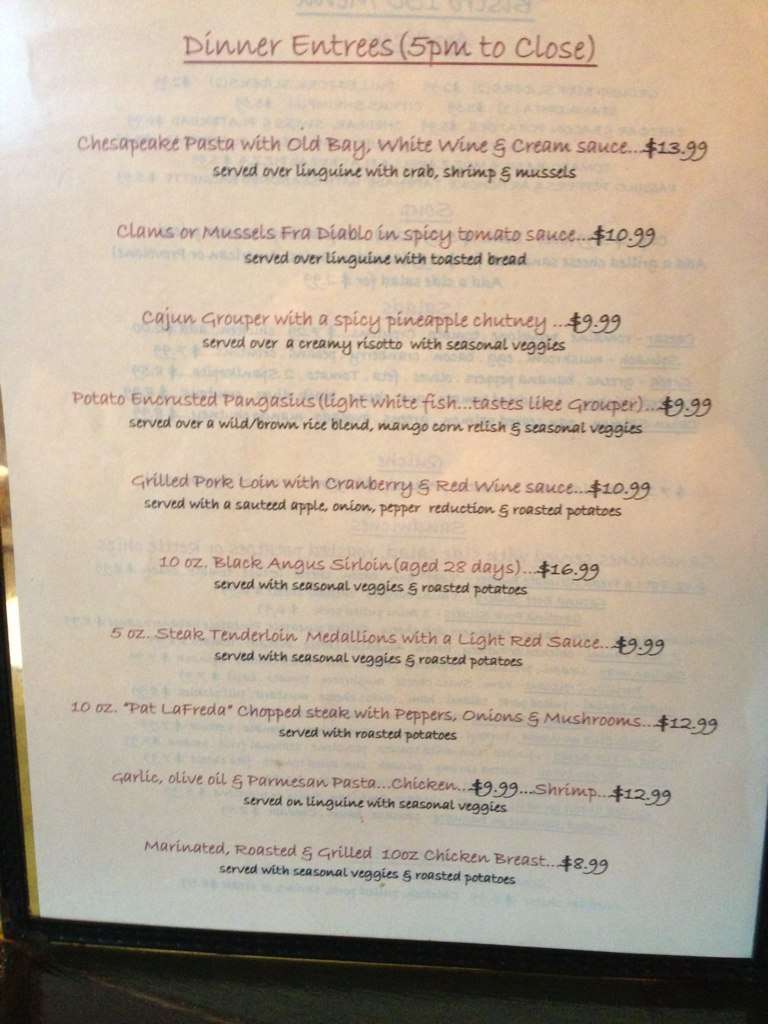 Menu at Bistro 150 restaurant, Oak Ridge