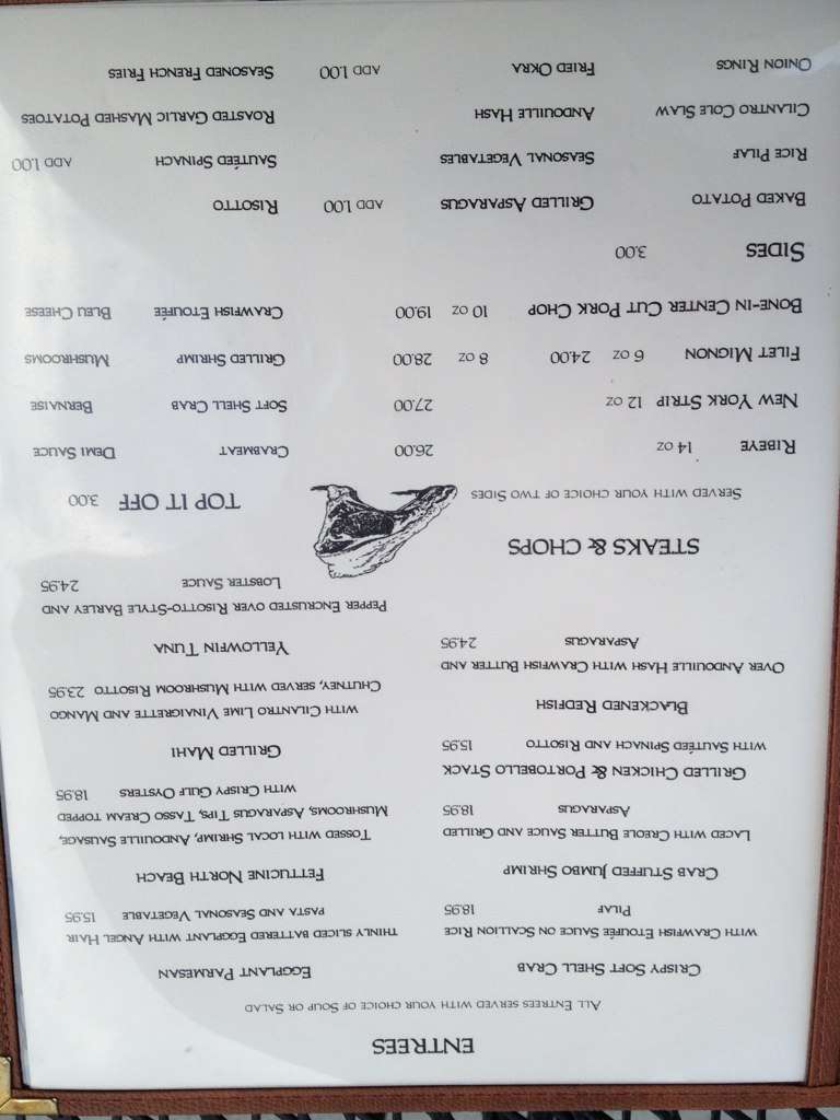 Menu at 200 North Beach restaurant, Bay Saint Louis