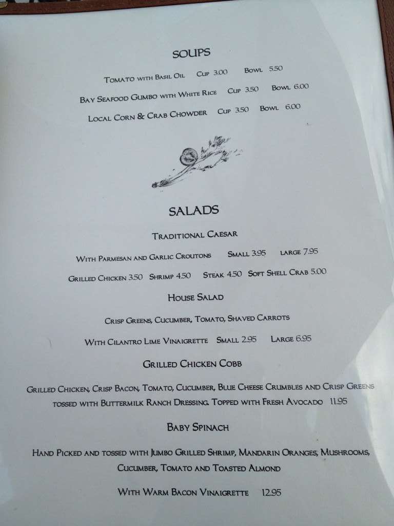 Menu at 200 North Beach restaurant, Bay Saint Louis