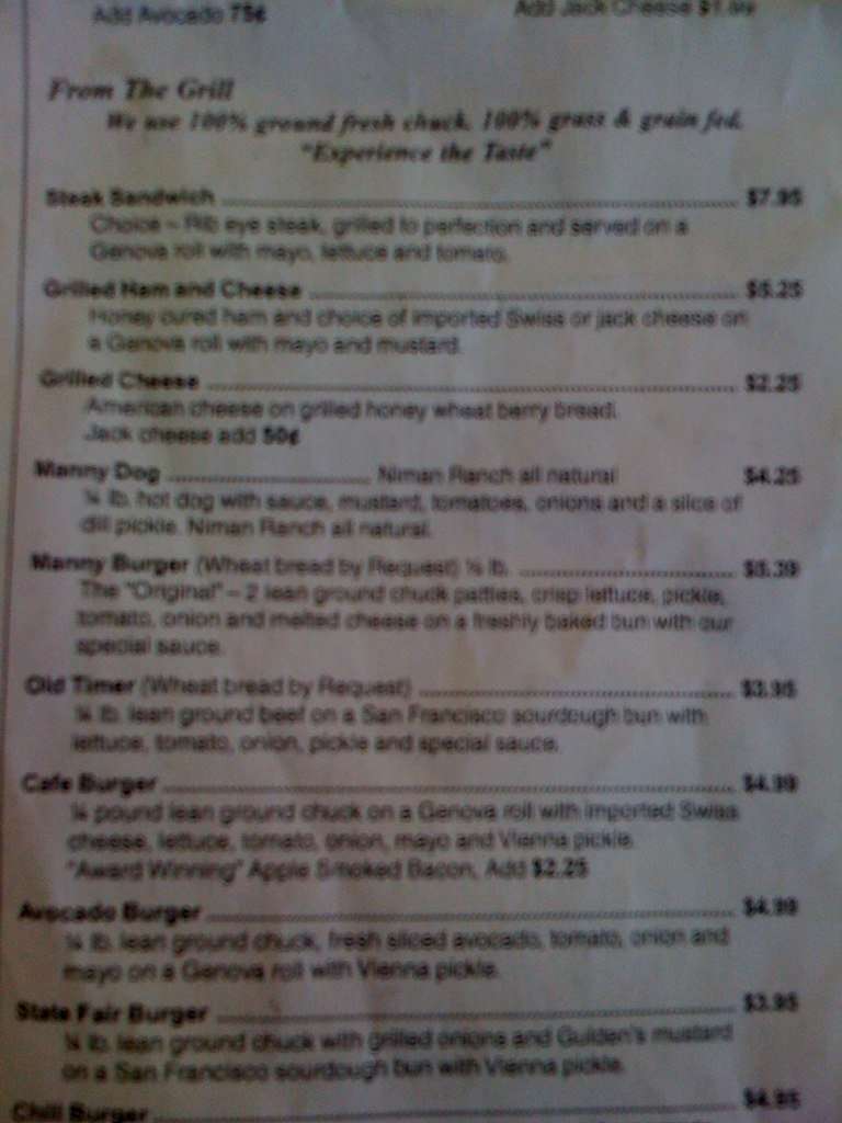 Manny's California Fresh Cafe Menu - Urbanspoon/Zomato