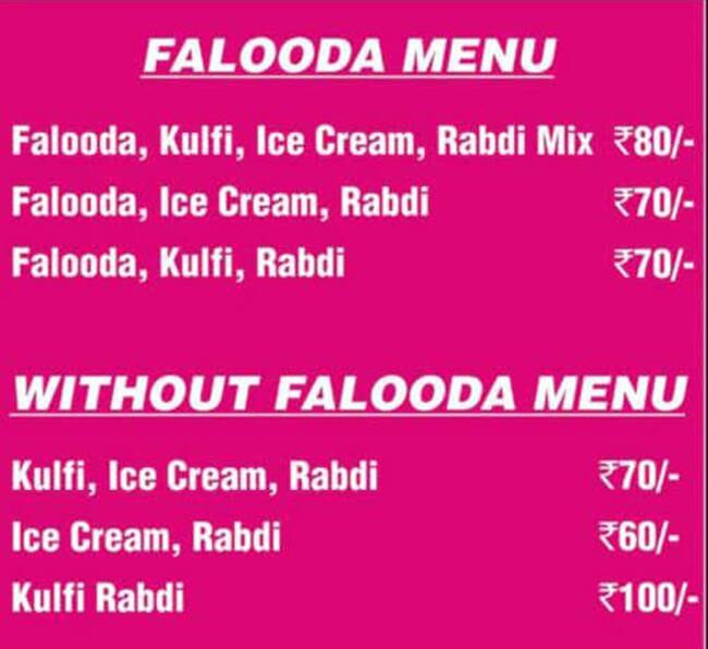 Menu at NB Falooda Ice Cream, Ahmedabad