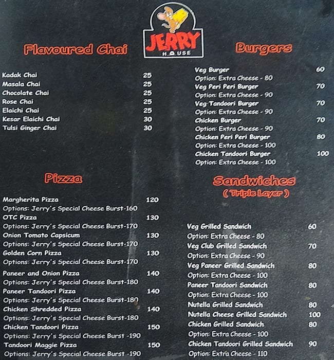 Menu of Jerry House Cafe, Pune-Solapur Road, Pune