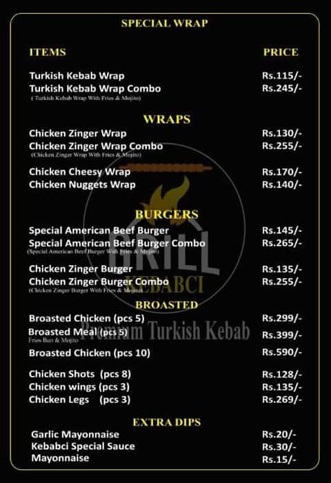 Menu of Grill Kebabci, Charminar, Hyderabad