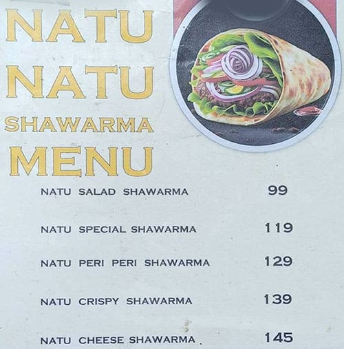 Menu of Natu Natu Shawarma, Kompally, Hyderabad