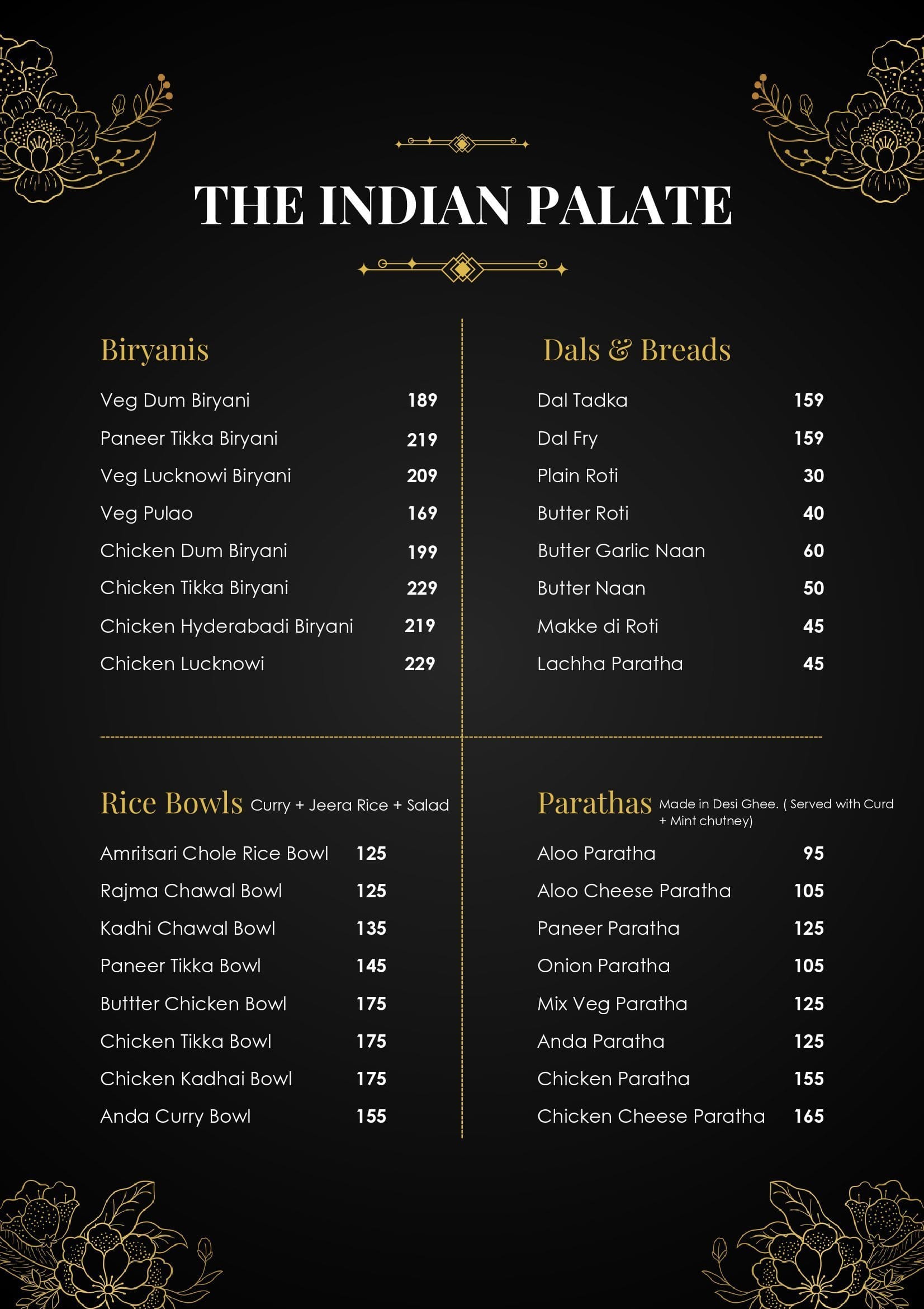Menu of The Indian Palate, Viman Nagar, Pune