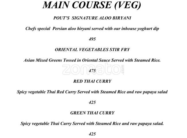 Menu at Pout, New Delhi, GK 1