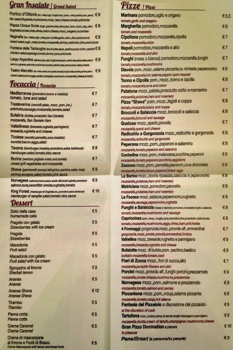 Menu da Antico Ghetto Ebraico Sheva pizzeria, Roma