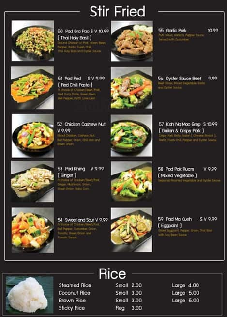 Menu at Bai Bua Thai Cuisine restaurant, Vancouver