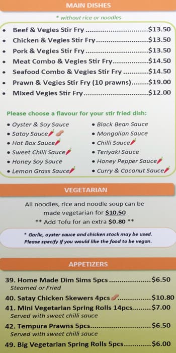 Menu at Noodles & More fast food, Narre Warren South