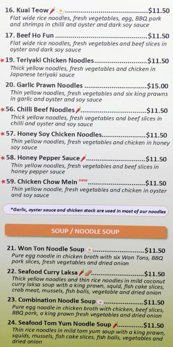 Menu at Noodles & More fast food, Narre Warren South