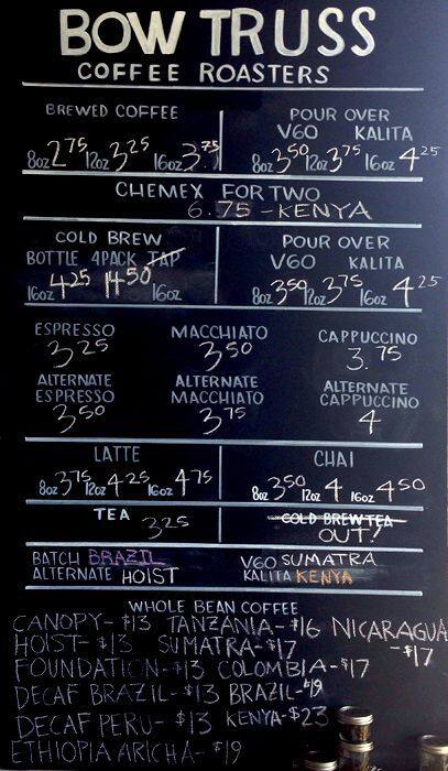 Bow Truss Coffee Roasters Menu - Urbanspoon/Zomato