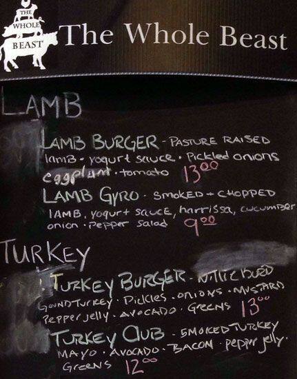 Menu at The Whole Beast pub & bar, San Francisco, Market St