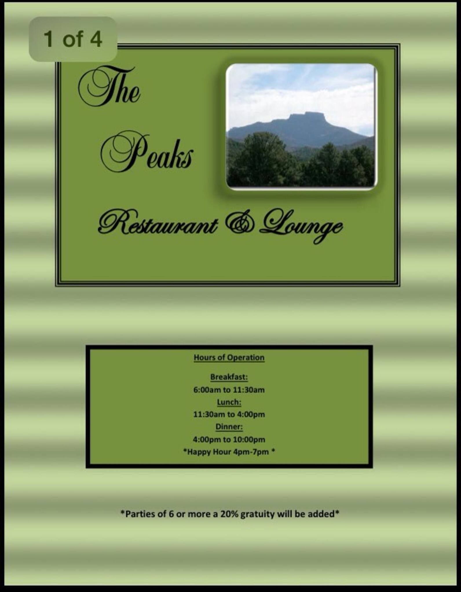Menu at Peaks Restaurant & Lounge, Trinidad