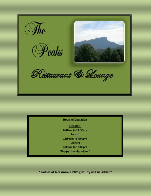 Menu at Peaks Restaurant & Lounge, Trinidad