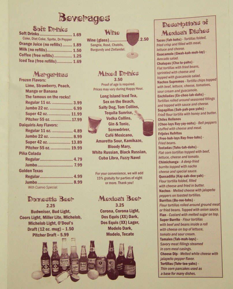 Menu at Mi Hacienda Mexican Restaurant, Decatur