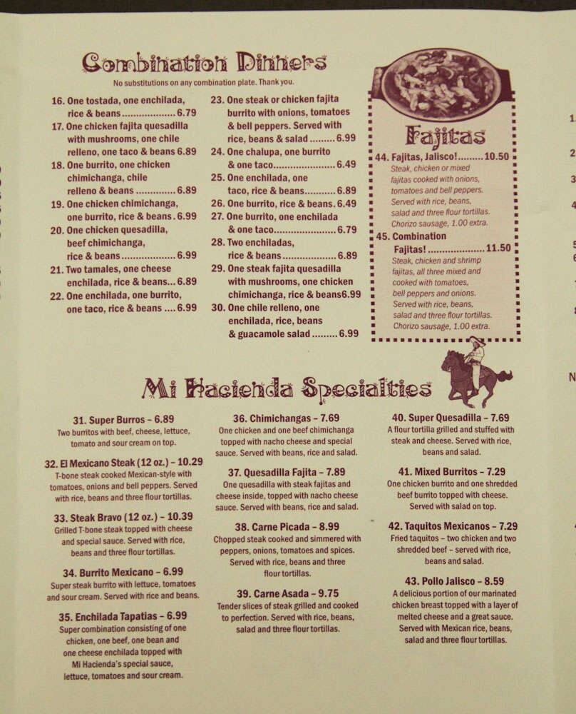 Menu at Mi Hacienda Mexican Restaurant, Decatur