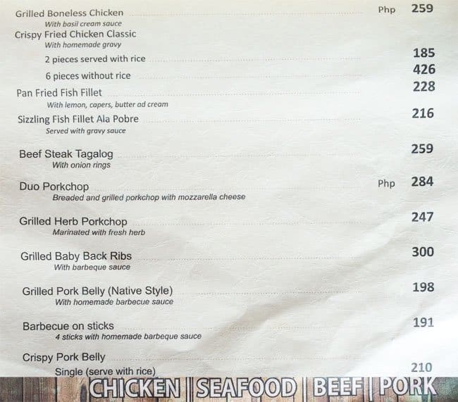 Menu at West 35 restaurant, Balamban
