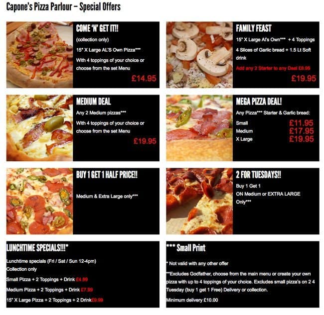 Menu at Capones Pizza Parlour pizzeria, London