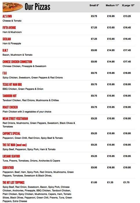 Menu at Capones Pizza Parlour pizzeria, London