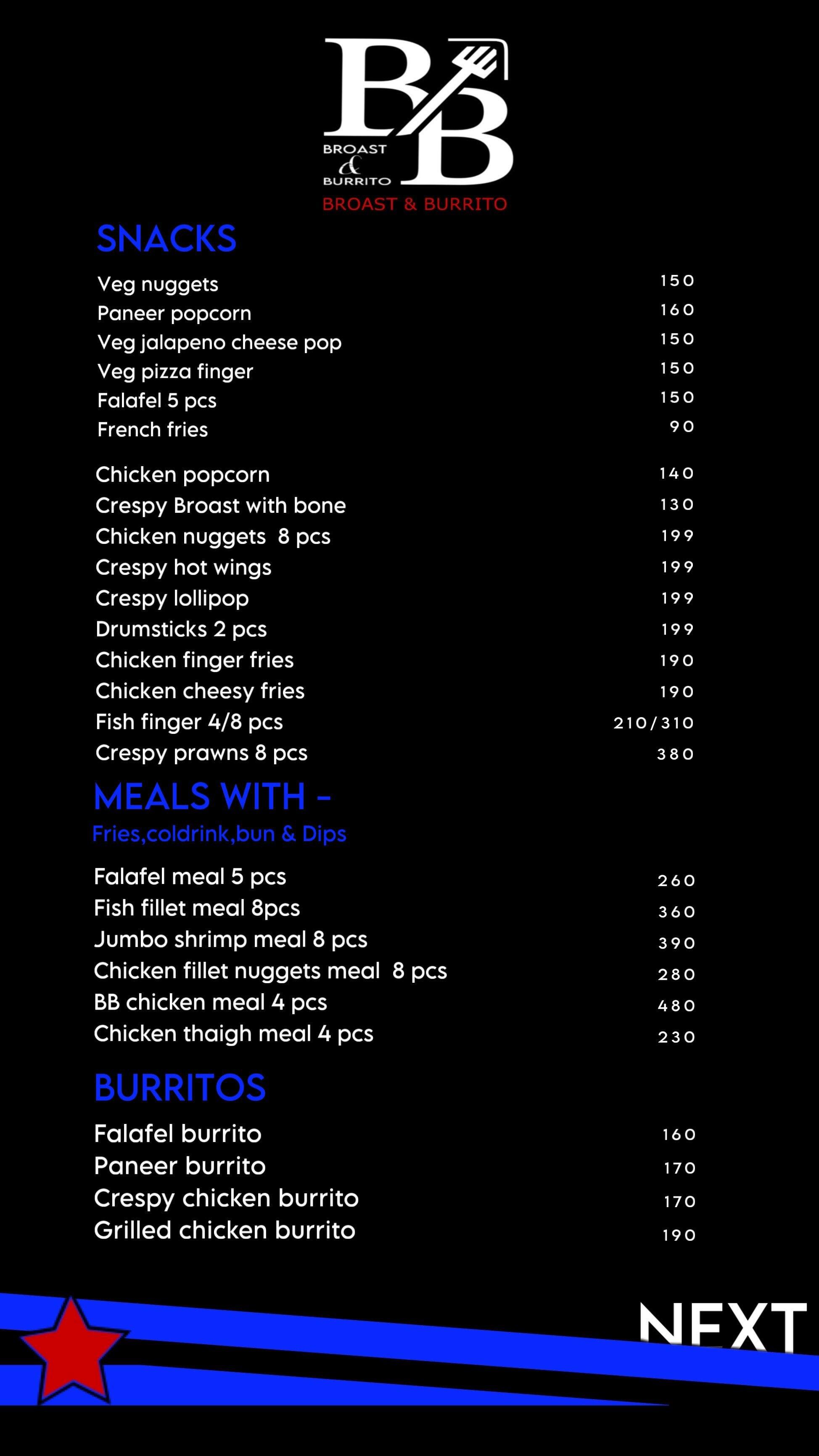 Menu of Broast & Burrito, Malad West, Mumbai