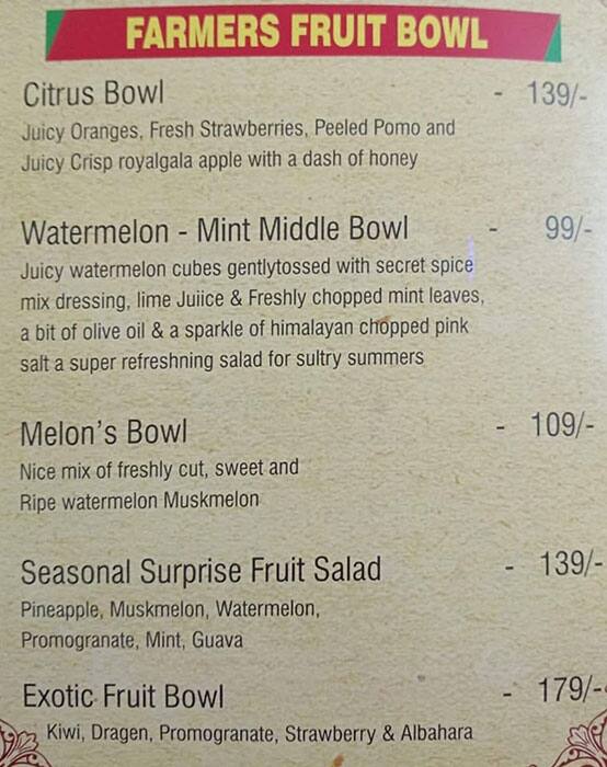 Menu of Farmers Fruitbowls And Juices, Dilsukhnagar, Hyderabad
