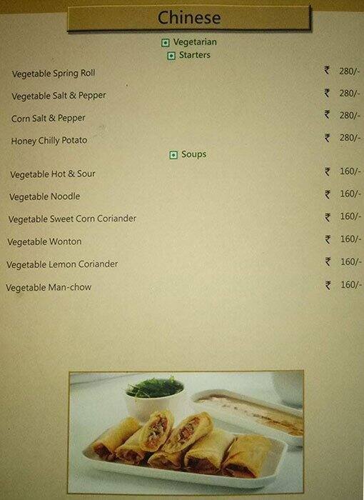 Menu at Seven Hills Tower, Agra