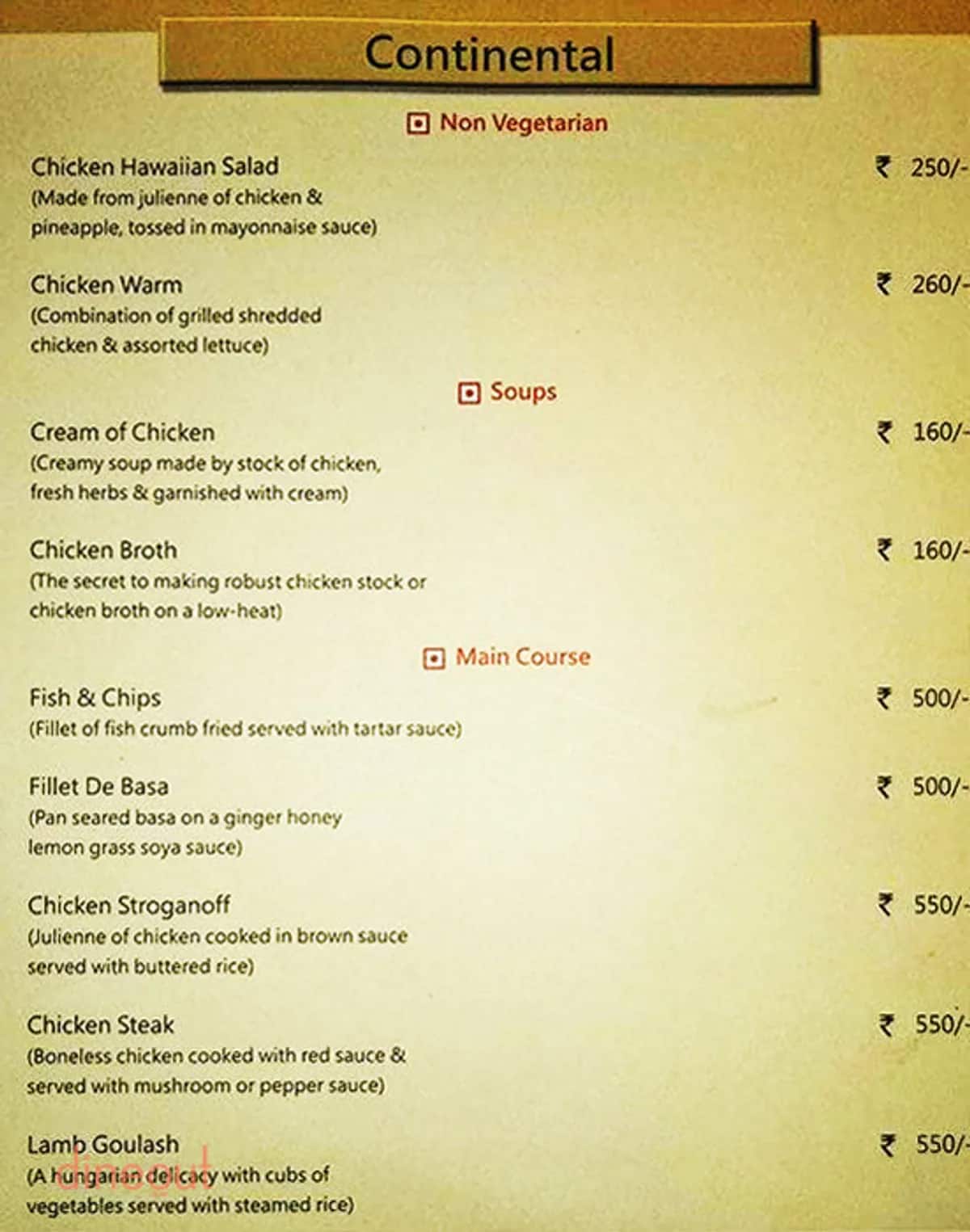 Menu at Seven Hills Tower, Agra