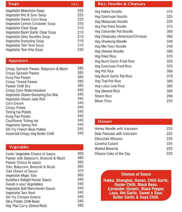 Menu at China Gate, Mumbai, G-1