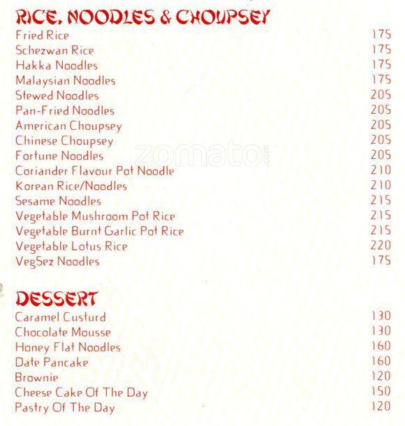 Menu at China Gate, Mumbai, Dr. Annie Besant Road