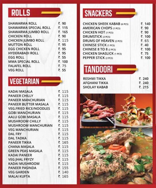 Menu at M.M.A Kabab and Rolls, Bengaluru, Opposite Indiranagar Bus Depot