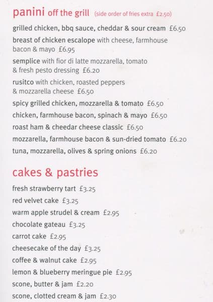 Menu at Cafe Moka, London, Unit 29