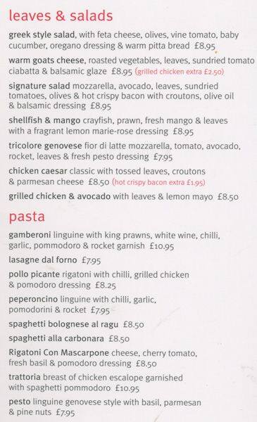 Menu at Cafe Moka, London, Unit 29