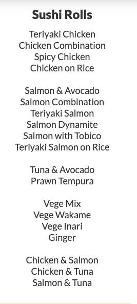 Menu at Smart Sushi Britomart restaurant, Auckland