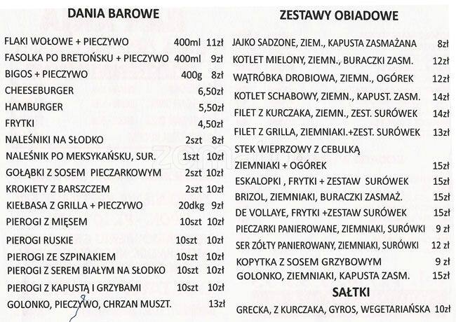 Menu at Anja pub & bar, Kraków