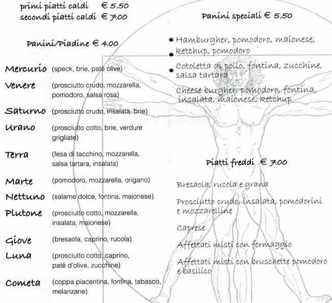 Menu at Caffè Leonardo pub & bar, Milan